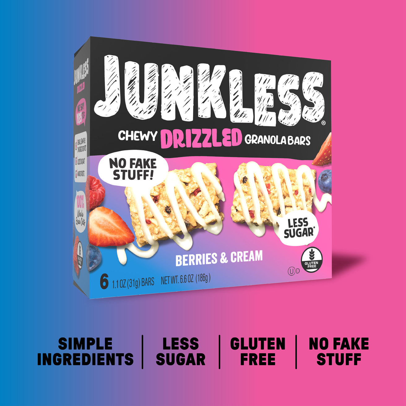 JUNKLESS Berries & Cream Chewy Granola Bars – JUNKLESS FOODS
